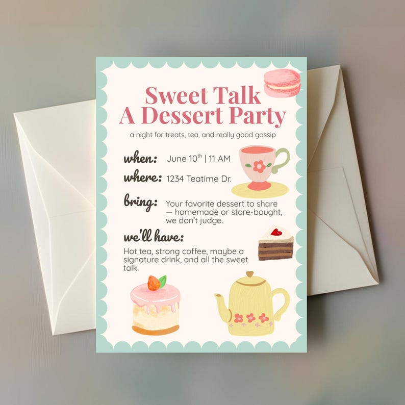 Dessert Party Invitation • Editable Canva Template • Sweet Talk Tea ...