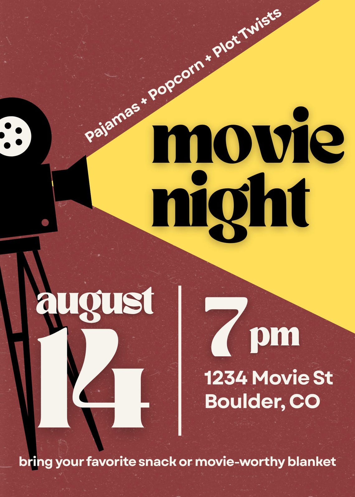 Editable Movie Night Invitation Template | Retro Movie Party Canva ...