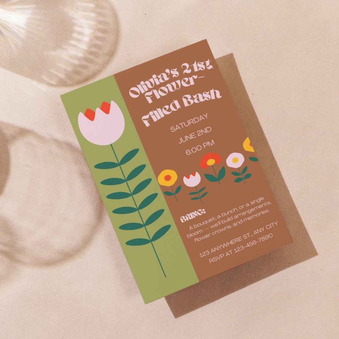 Flower Party Invitation • Editable Canva Template • Floral Birthday or ...