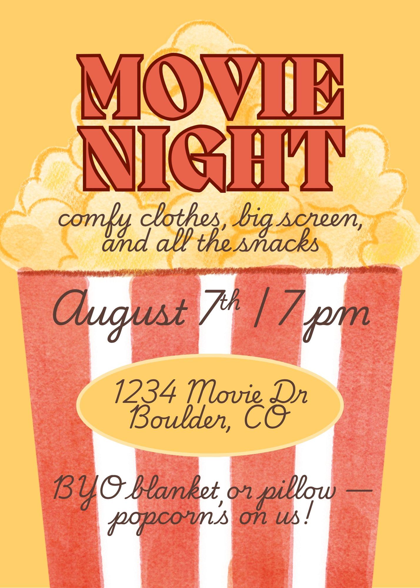 Editable Movie Night Invitation | Popcorn Party Canva Template | Cozy ...