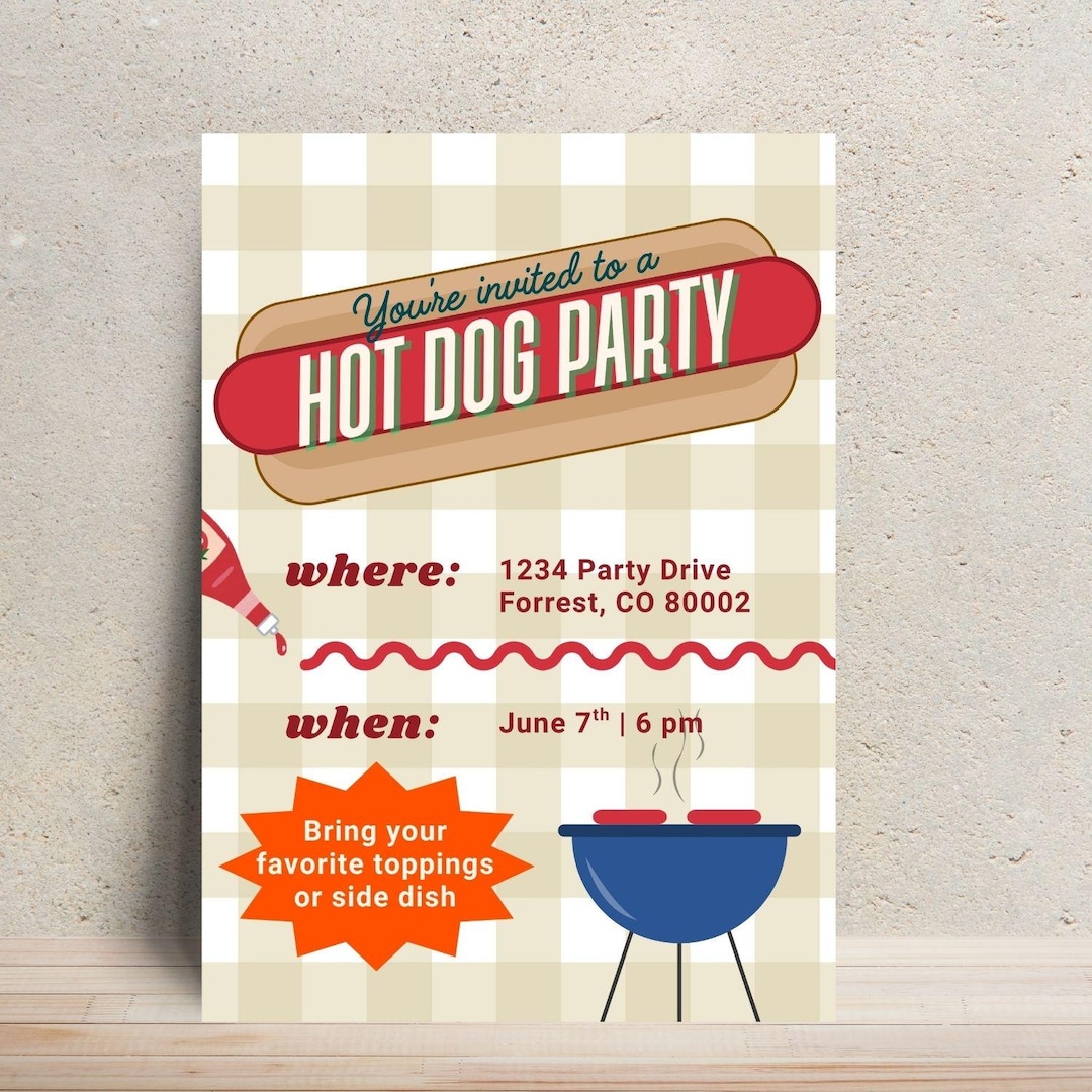 Hot Dog Party Invitation • Editable BBQ Cookout Invite (digital ...