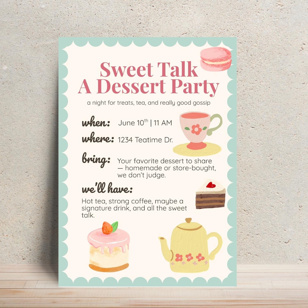 Dessert Party Invitation • Editable Canva Template • Sweet Talk Tea ...