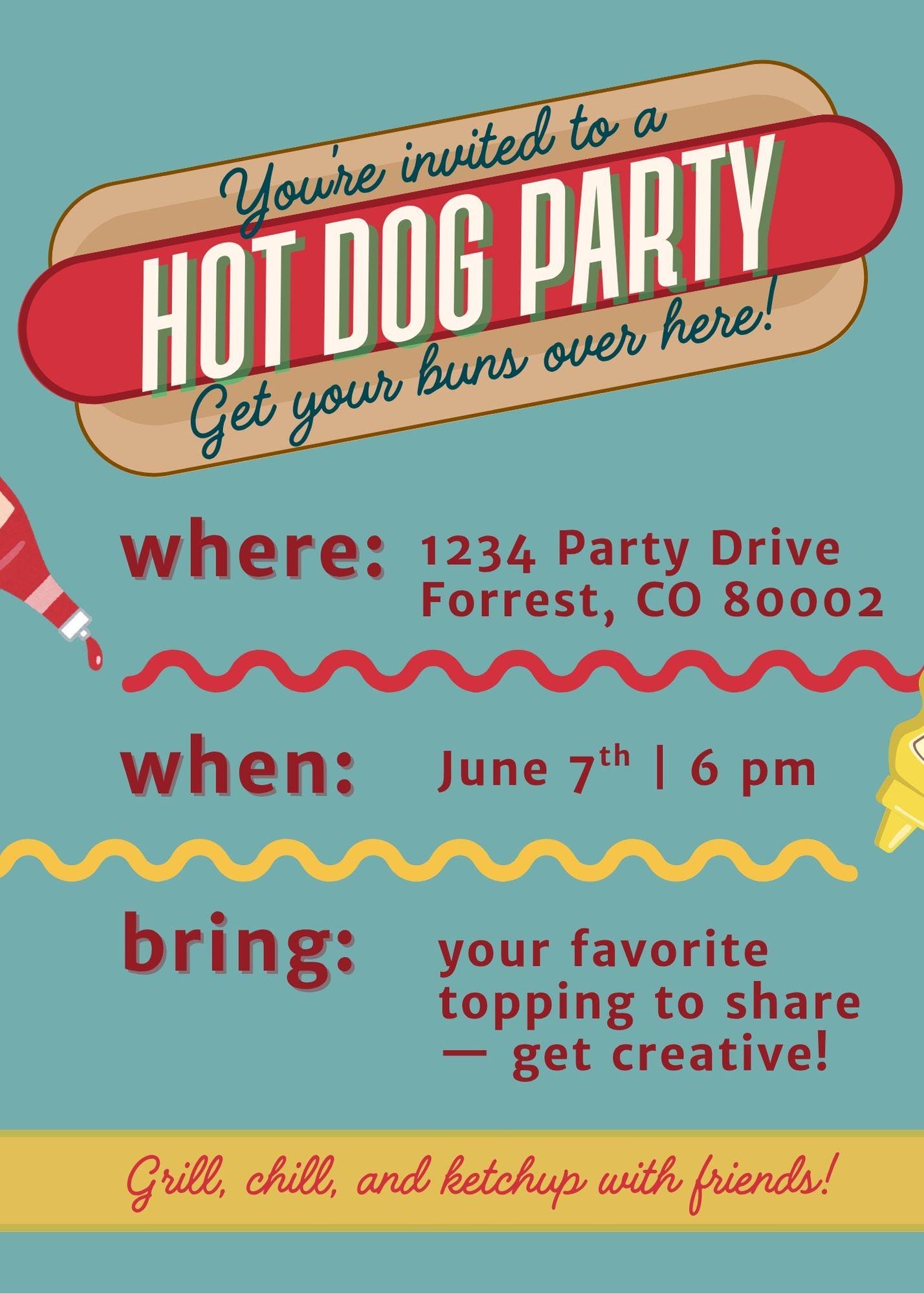 Hot Dog Party Invitation • BBQ Grill Night Canva Template (digital ...