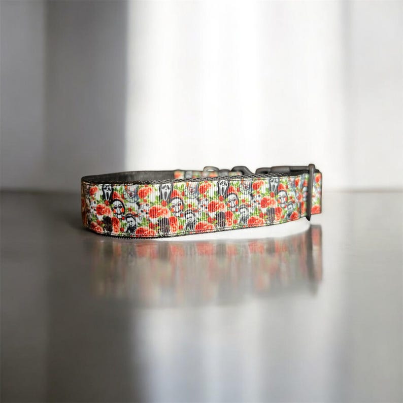 Floral Horror Movie Dog Collar/ Handmade 1 Inch/ Spooky Cute Pet ...