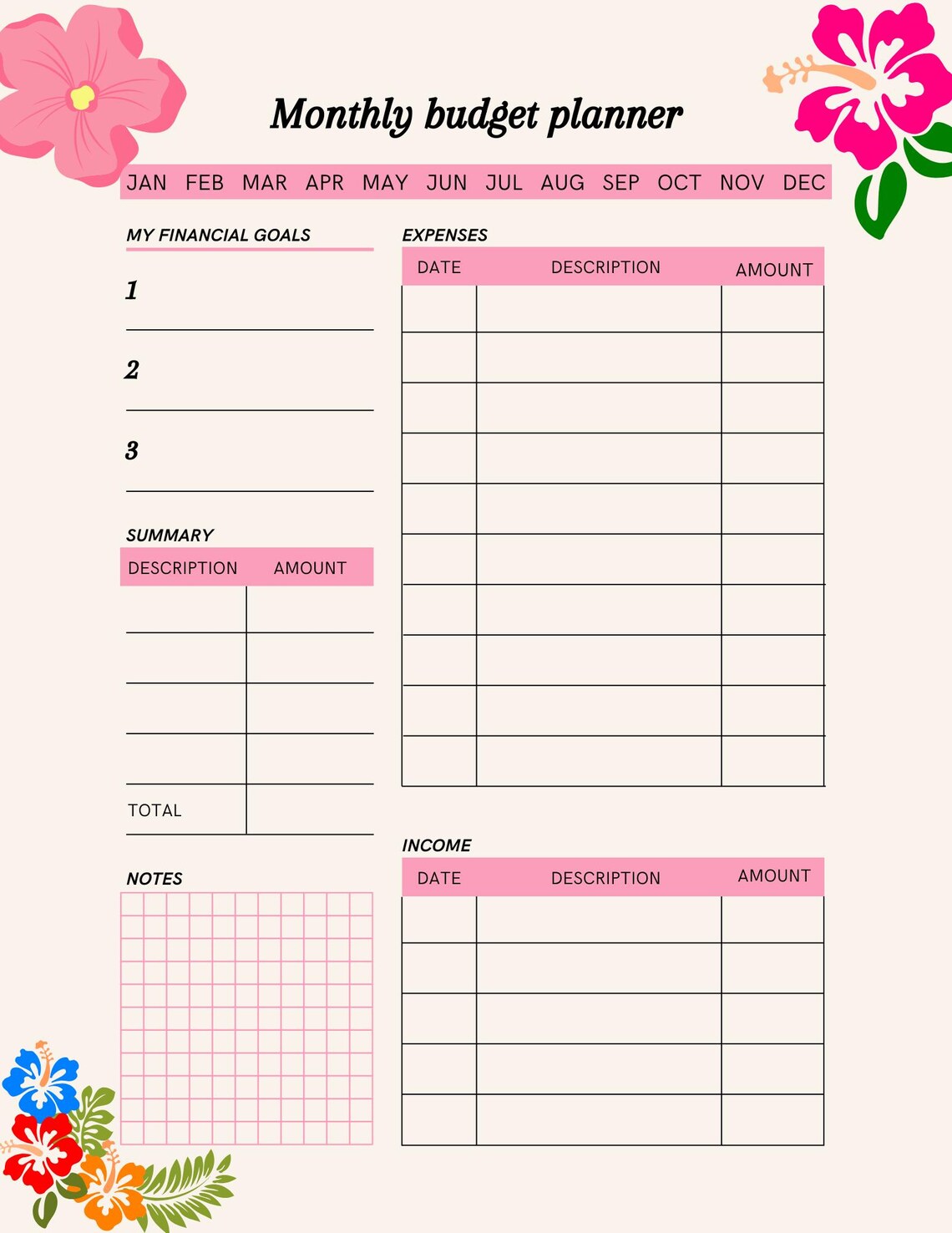 Printable Spending Tracker, Expense Tracker, Monthly Transactions Log ...