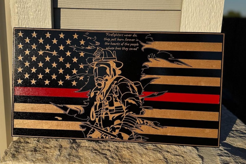 Thin Red Line Firefighter Wooden Flag | Engraved Hero Wall Art - Etsy