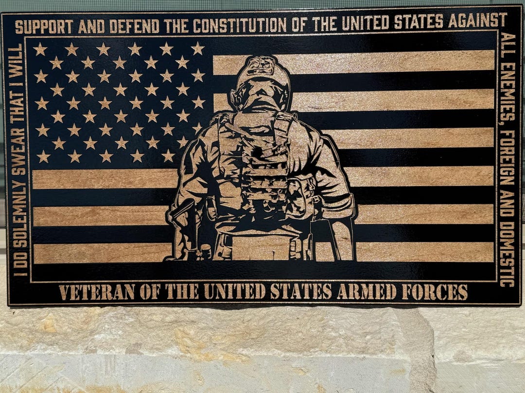 Engraved American Flag Veteran Plaque | Handmade Wood Military Wall Art ...