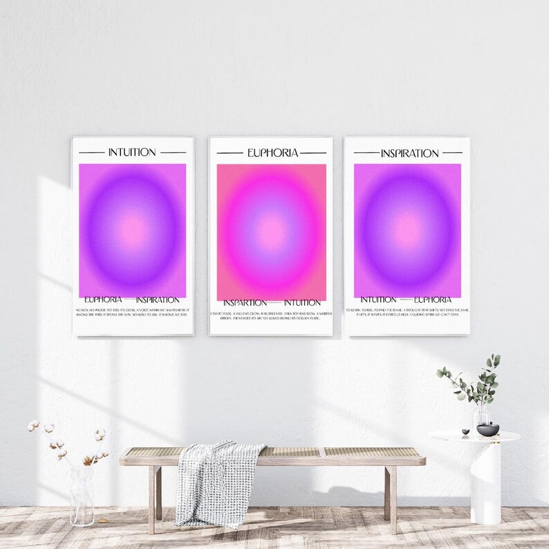 Set of 3 Aura Art Prints - Euphoria, Inspiration, Intuition - Pink ...