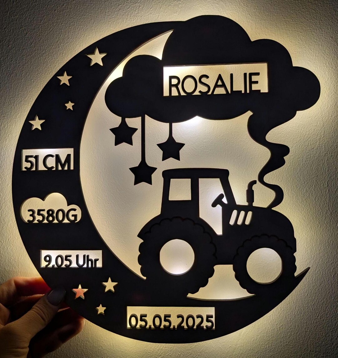 Personalized LED Birth Lamp – Wooden Night Light With Name and Birth ...