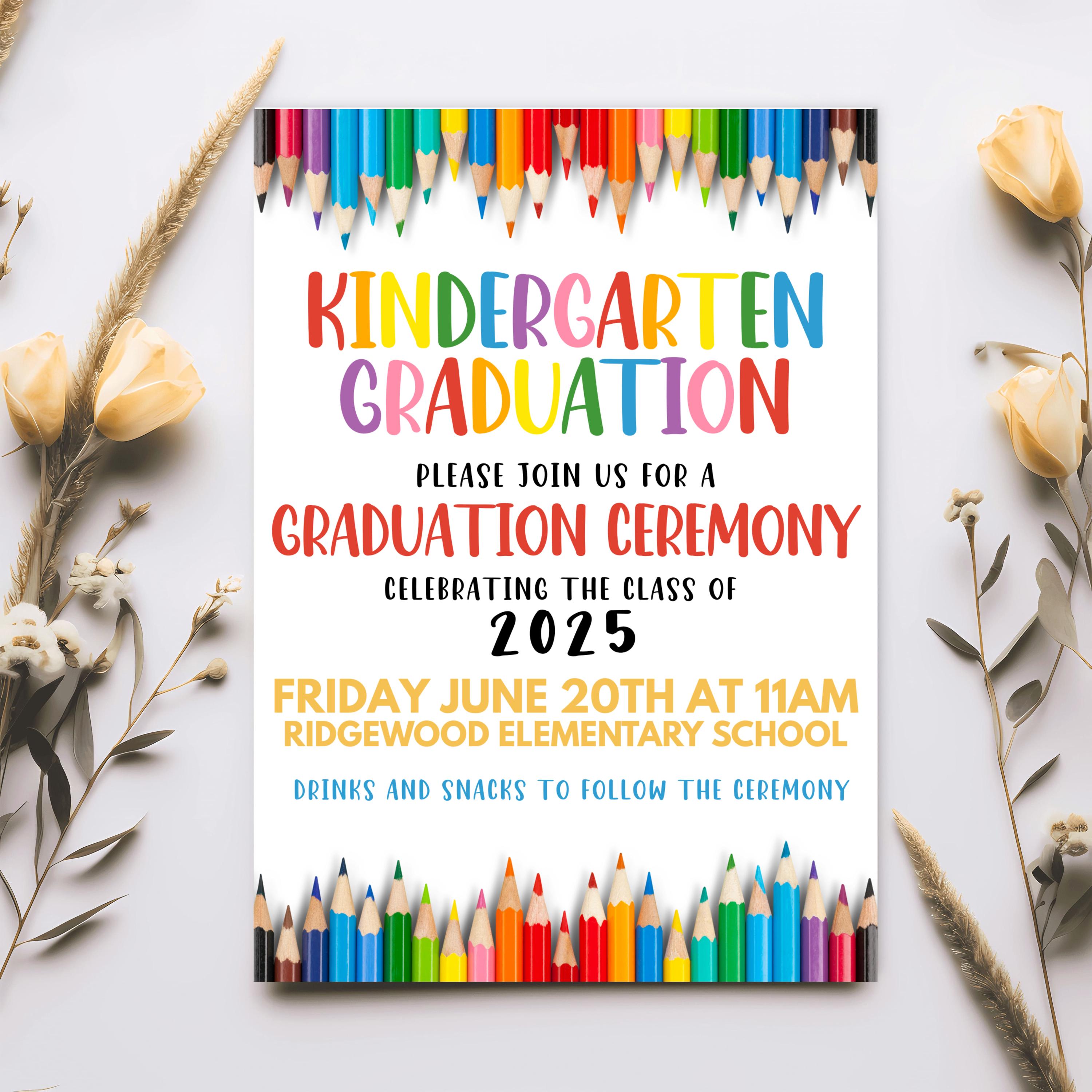 Editable Kindergarten Graduation Invitation | Colorful Party Flyer ...