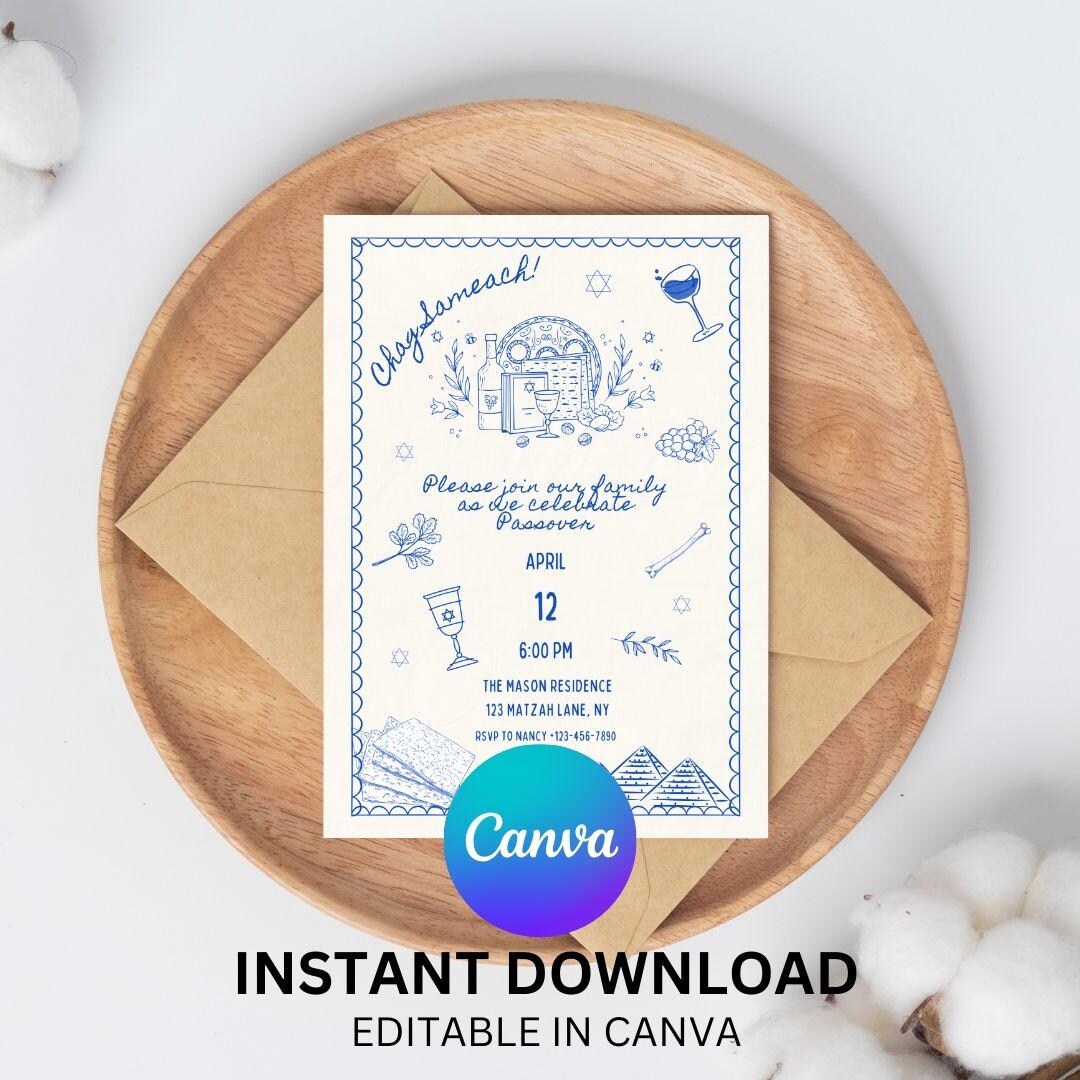 Passover Seder Invitation | 5x7 DIY Canva Template | Editable Party ...