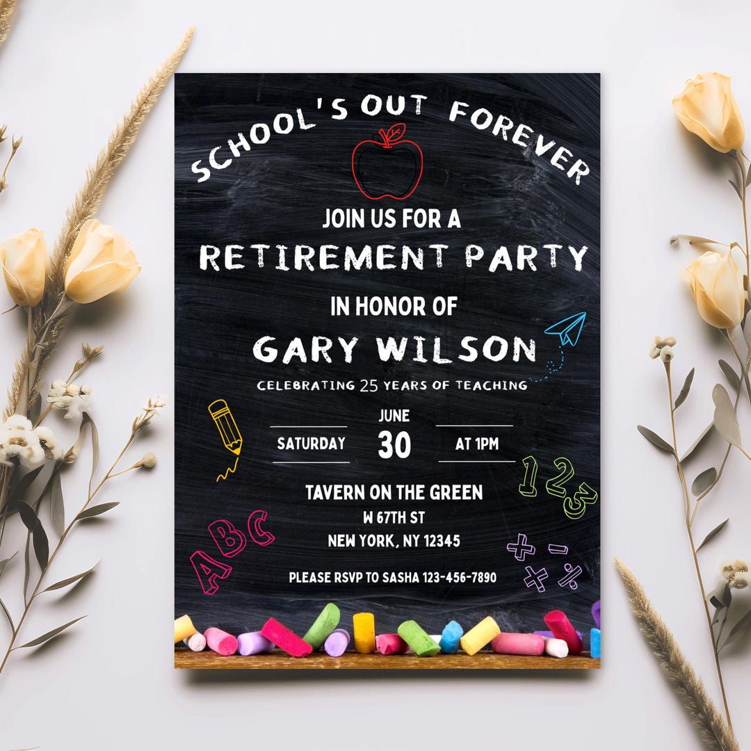 Editable Teacher Retirement Invitation | School's Out Theme (digital ...