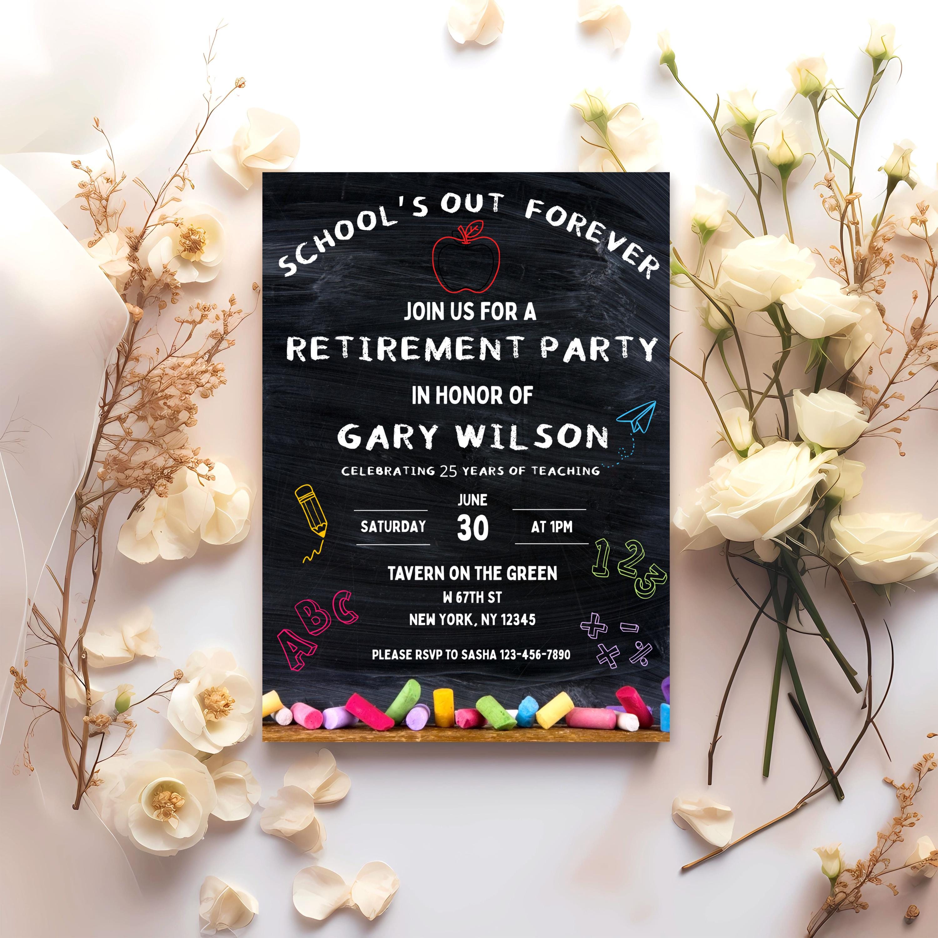 Editable Teacher Retirement Invitation | School's Out Theme (digital ...