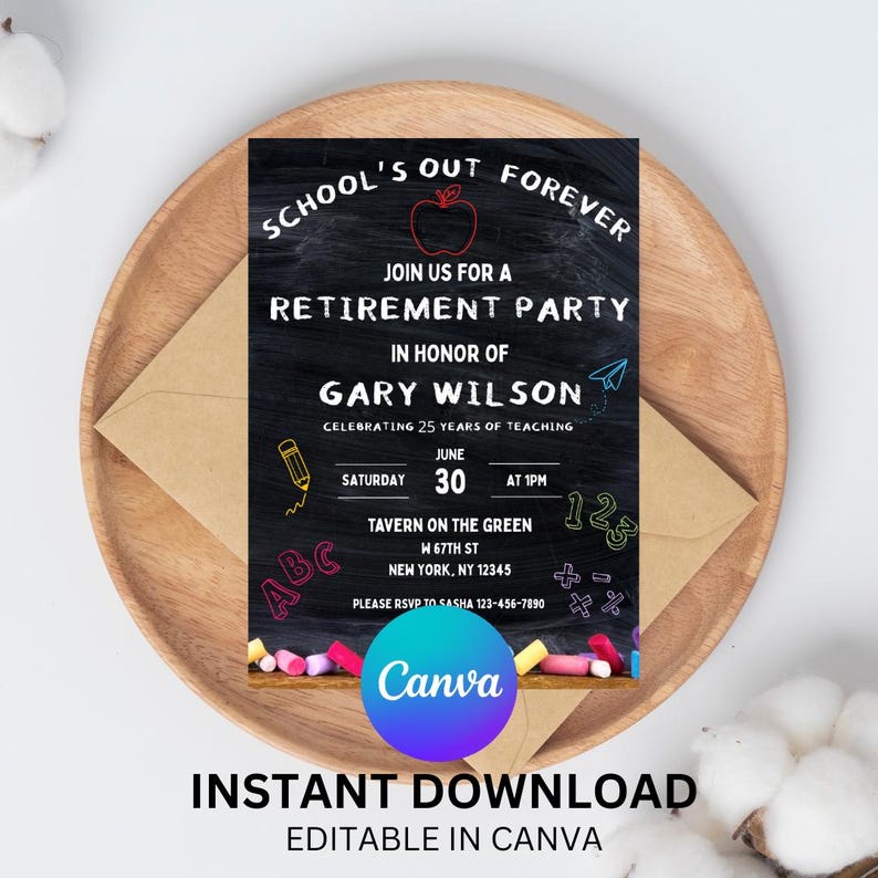 Editable Teacher Retirement Invitation | School's Out Theme (digital ...