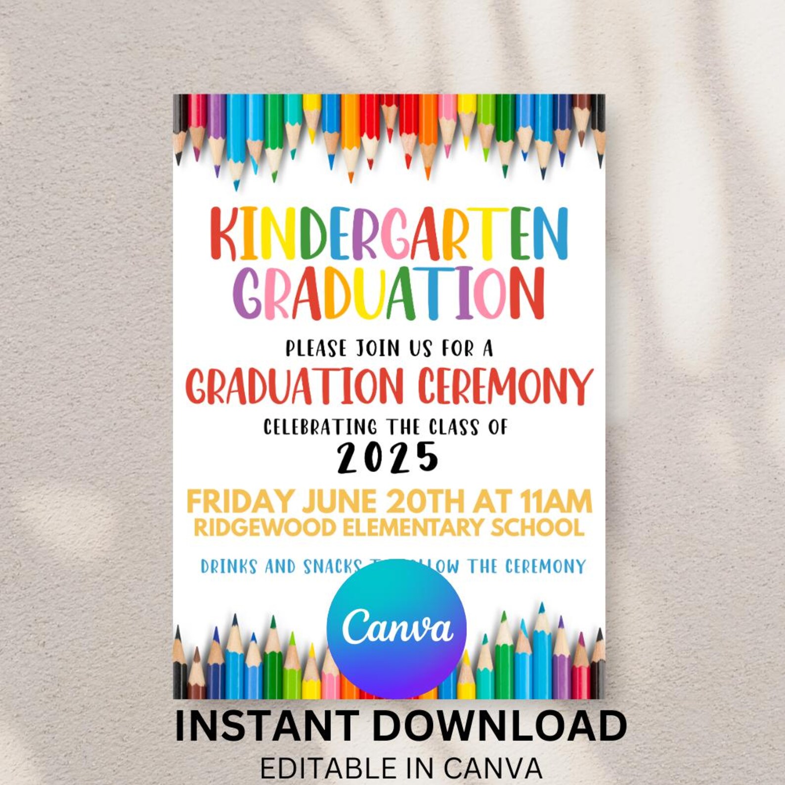 Editable Kindergarten Graduation Invitation | Colorful Party Flyer ...