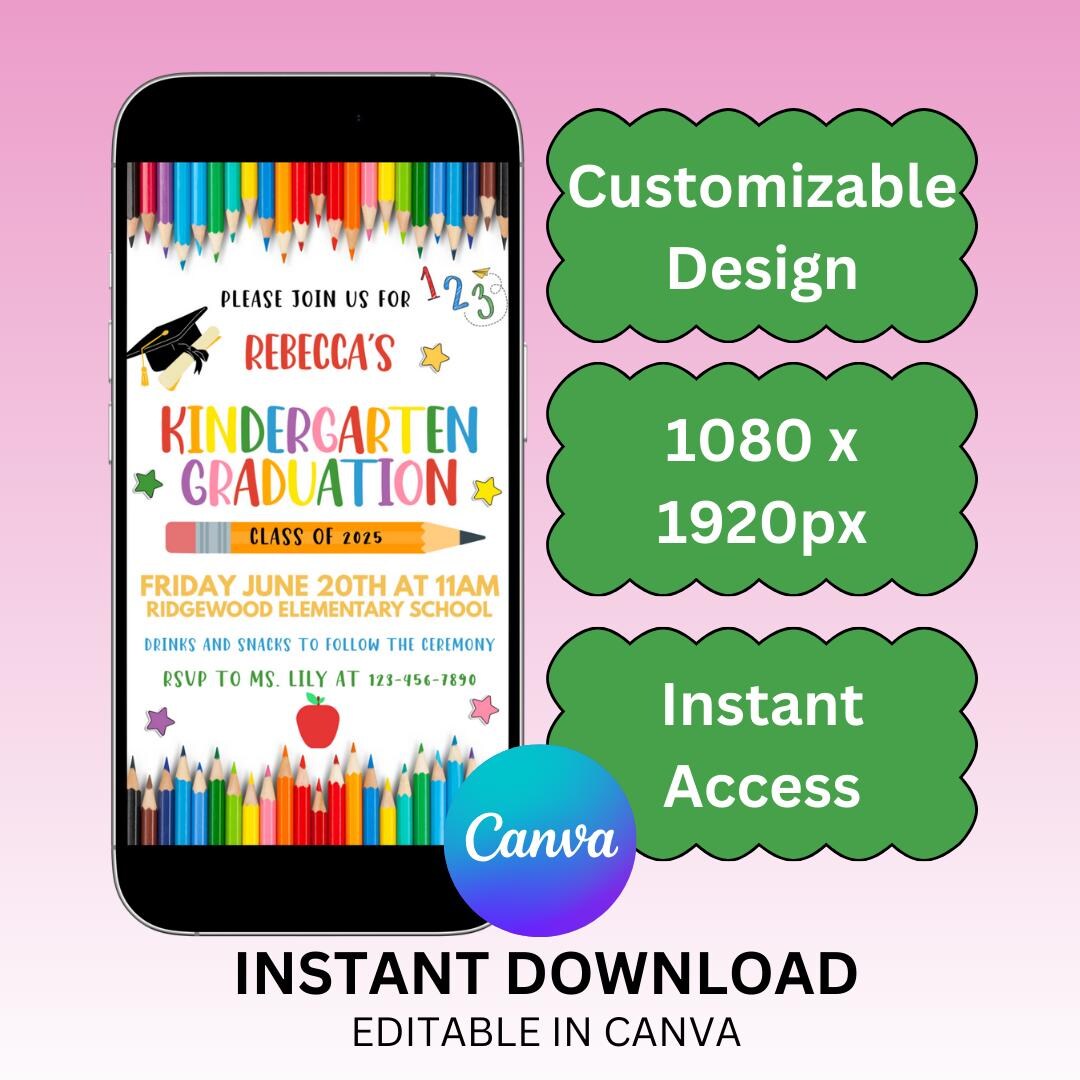 Kindergarten Graduation Invitation | Editable Canva Template (digital ...