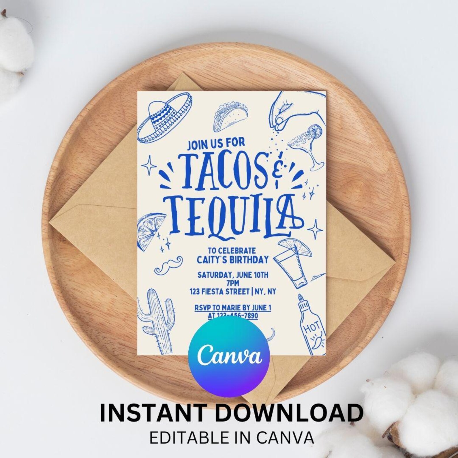 Tacos & Tequila Fiesta Invitation | Editable Party Invite (canva ...