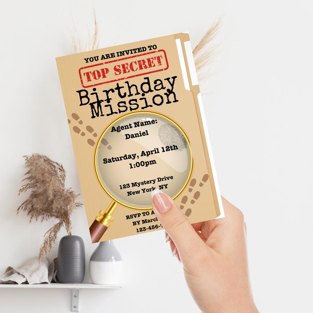Top Secret Birthday Mission | Spy Party Invite | Canva PRO Required ...