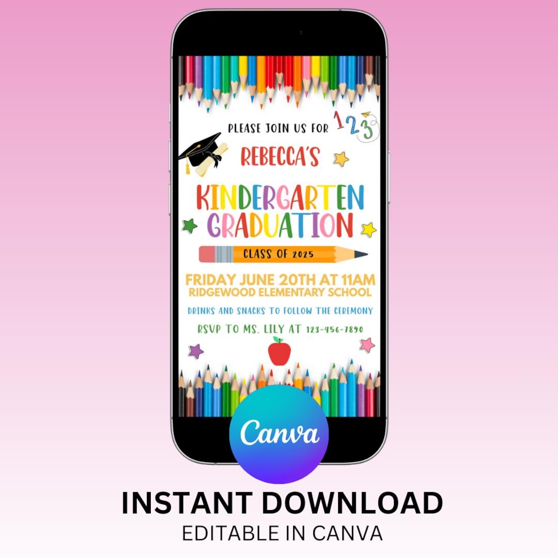 Kindergarten Graduation Invitation | Editable Canva Template (digital ...
