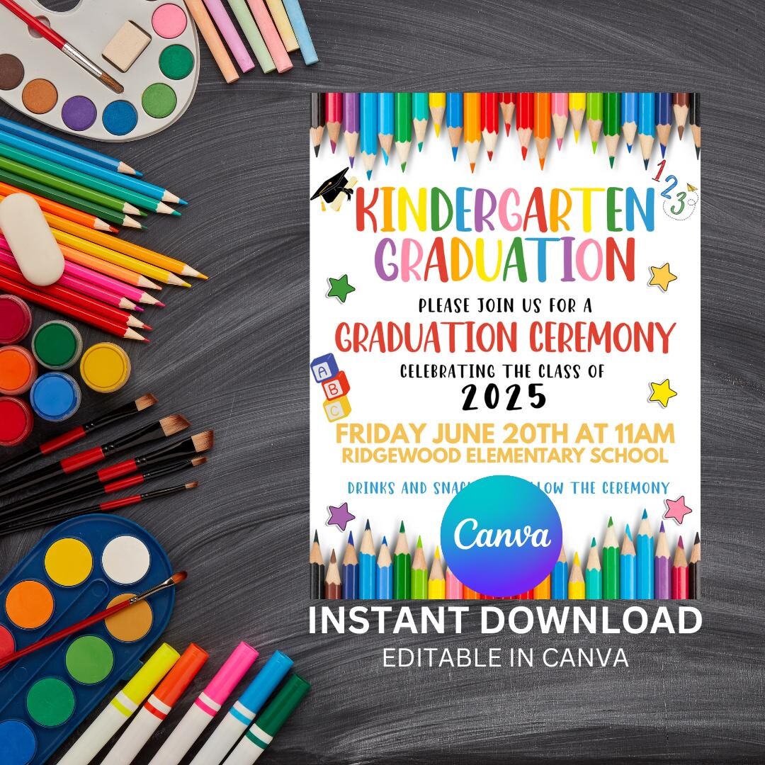 Editable Kindergarten Graduation Invitation Flyer Template (8.5x11) - Etsy