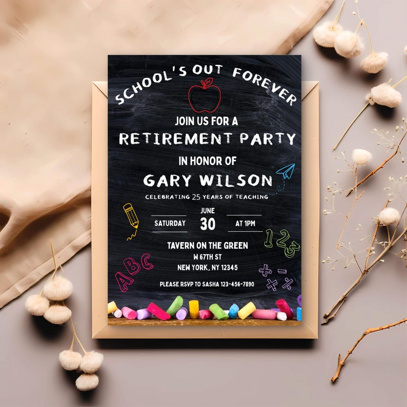 Editable Teacher Retirement Invitation | School's Out Theme (digital ...