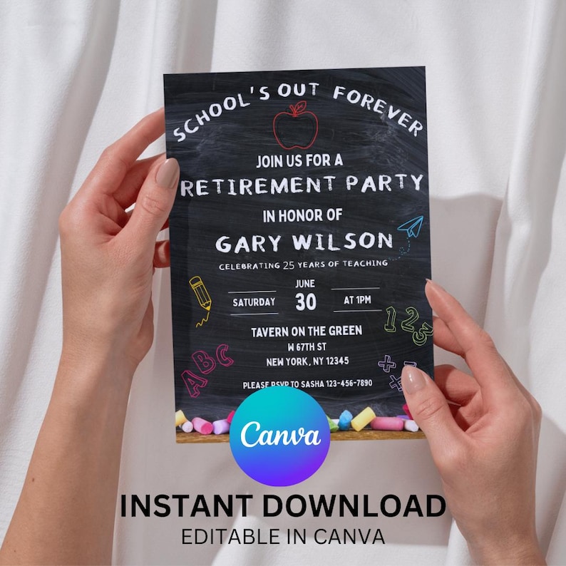 Editable Teacher Retirement Invitation | School's Out Theme (digital ...