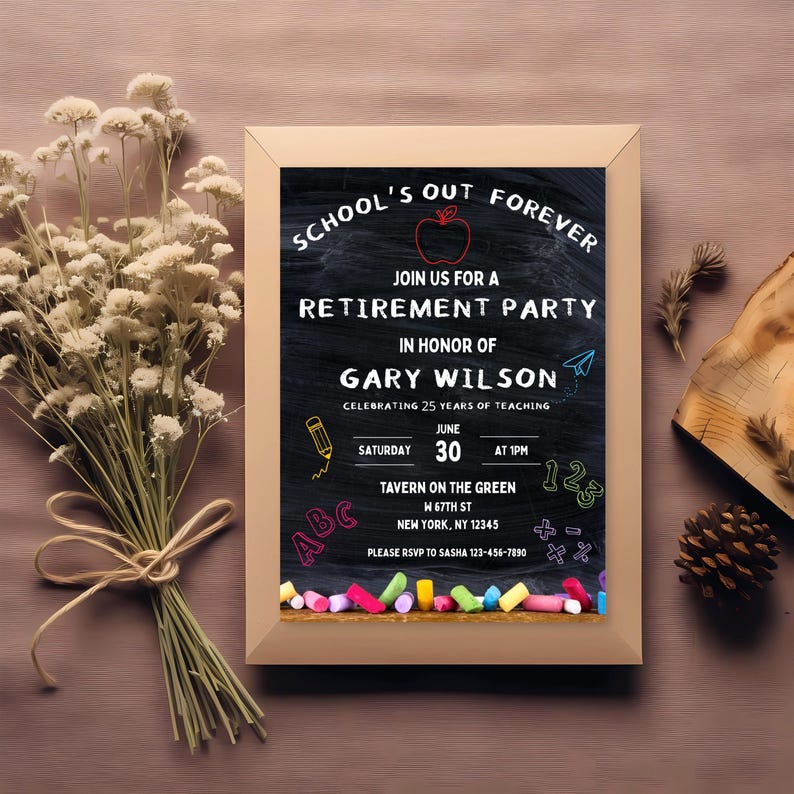 Editable Teacher Retirement Invitation | School's Out Theme (digital ...