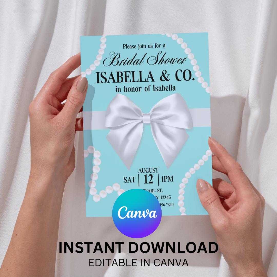 Tiffany Blue Bridal Shower Invitation | Editable Canva Template | Gift ...