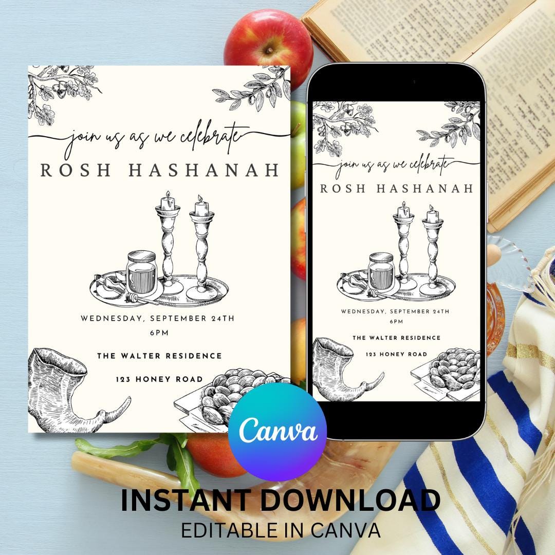 Rosh Hashanah Invitation | Apple & Honey Theme (digital Download) - Etsy