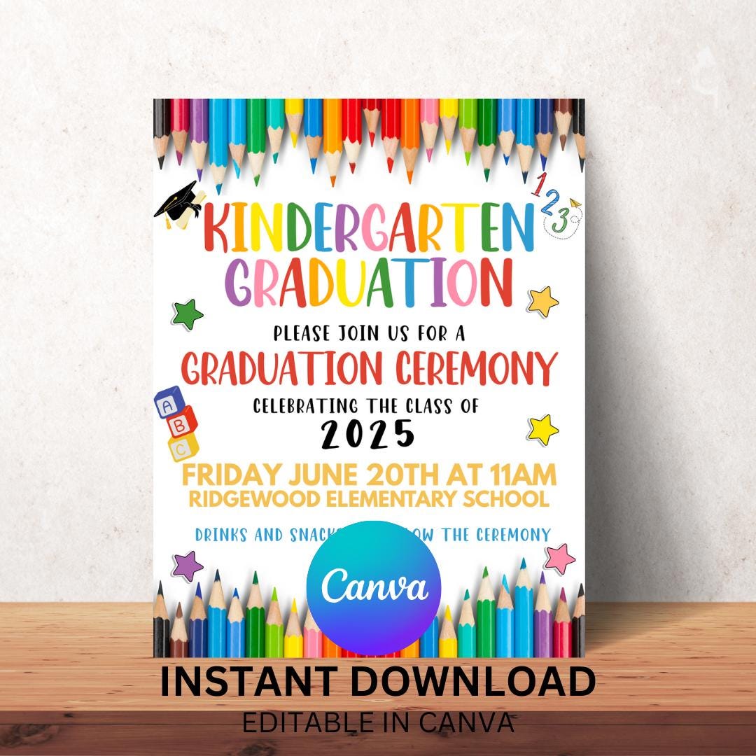 Editable Kindergarten Graduation Invitation Flyer Template (8.5x11) - Etsy
