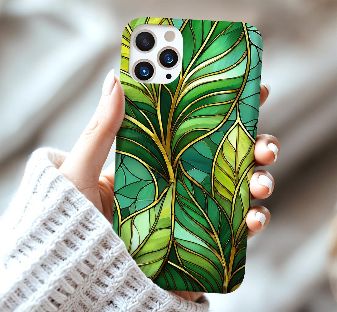 Tropical Leaves iPhone Case Gift for Her Faux Stained Glass Botanical ...