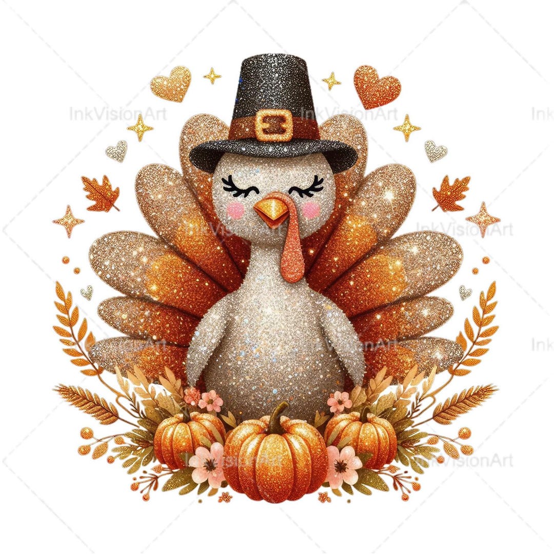 Fall Glitter Turkey DTF Transfer, Thanksgiving Design - Etsy