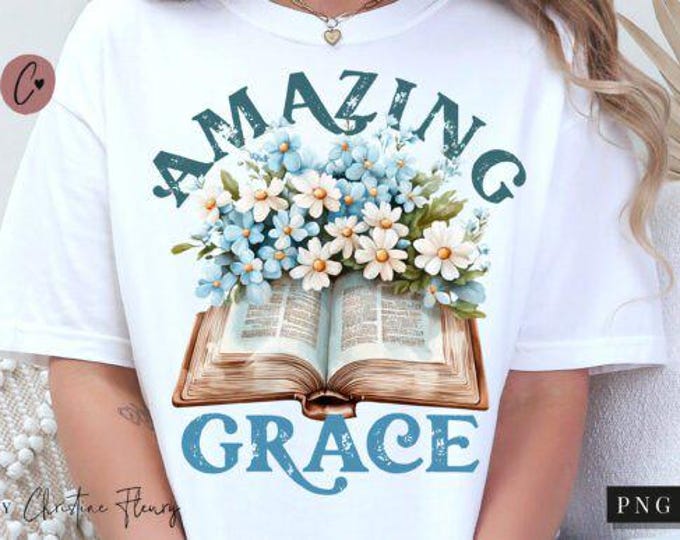 Ready to Press, Digital Transfer Dtf, Amazing Grace With Whimsical Hand ...