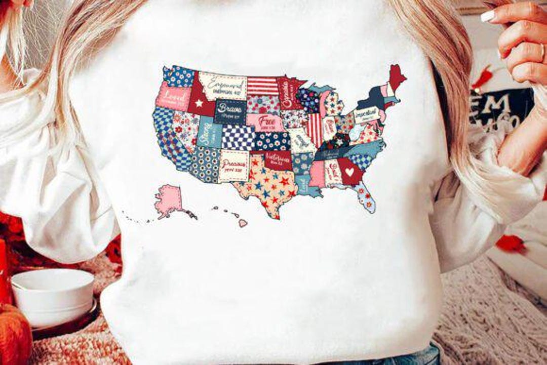 Preppy USA Map 4th July DTF TRANSFER Ready to Press Heat Transfer ...