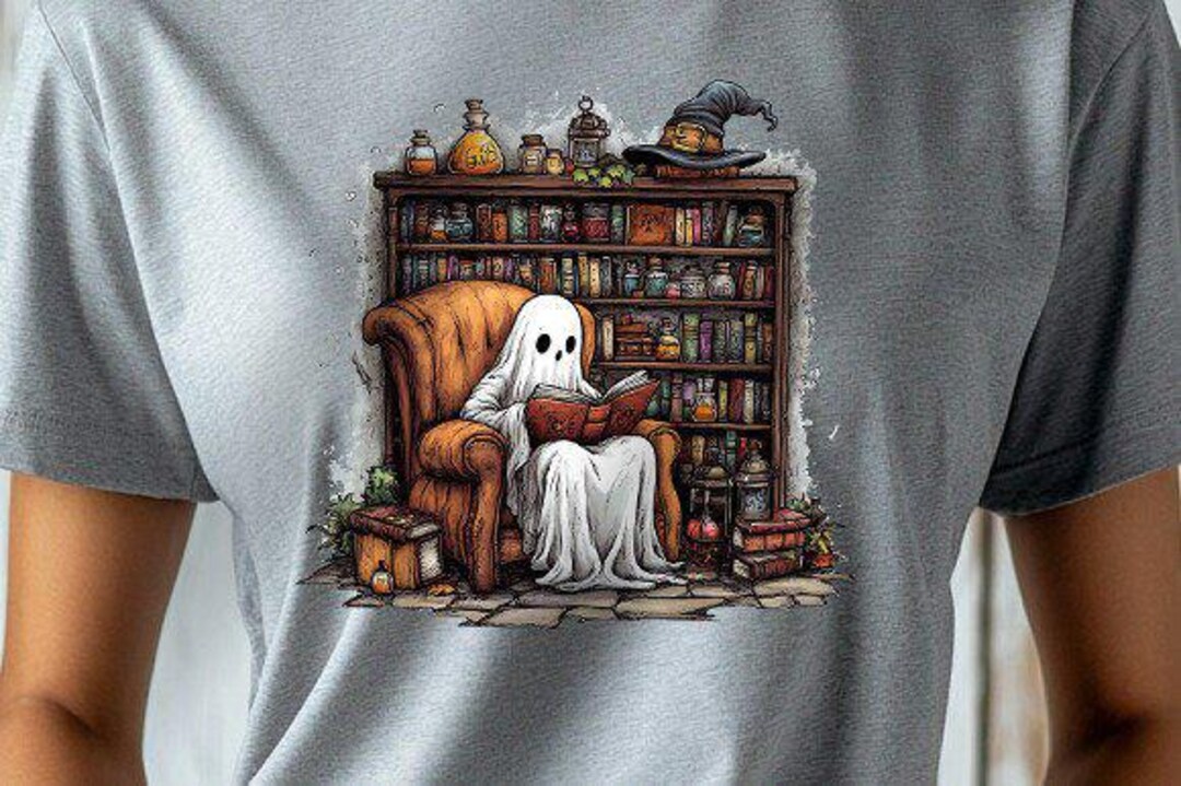 Halloween Ghost Reading Library DTF Transfer, Ready to Press - Etsy