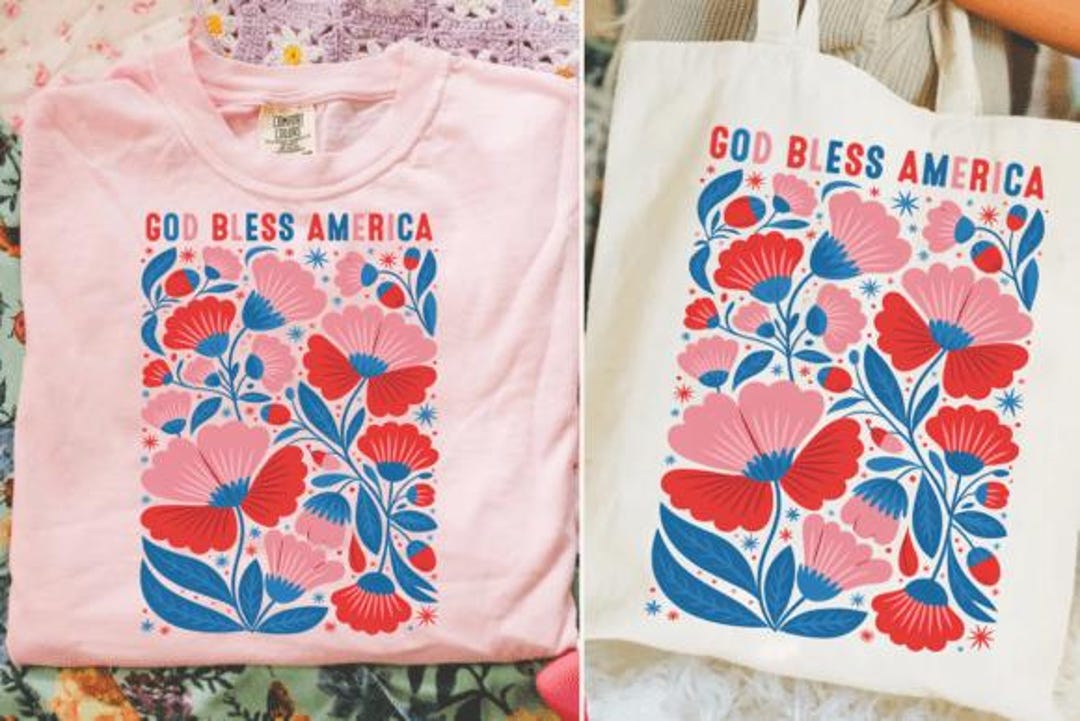Boho Floral God Bless America 4th July DTF TRANSFER Ready to Press Heat ...