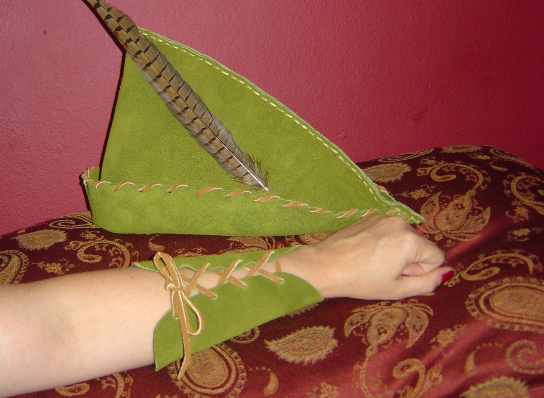 Robin Hood Hat, Wrist Guards - Moss Green Suede, Brown Trim - Etsy