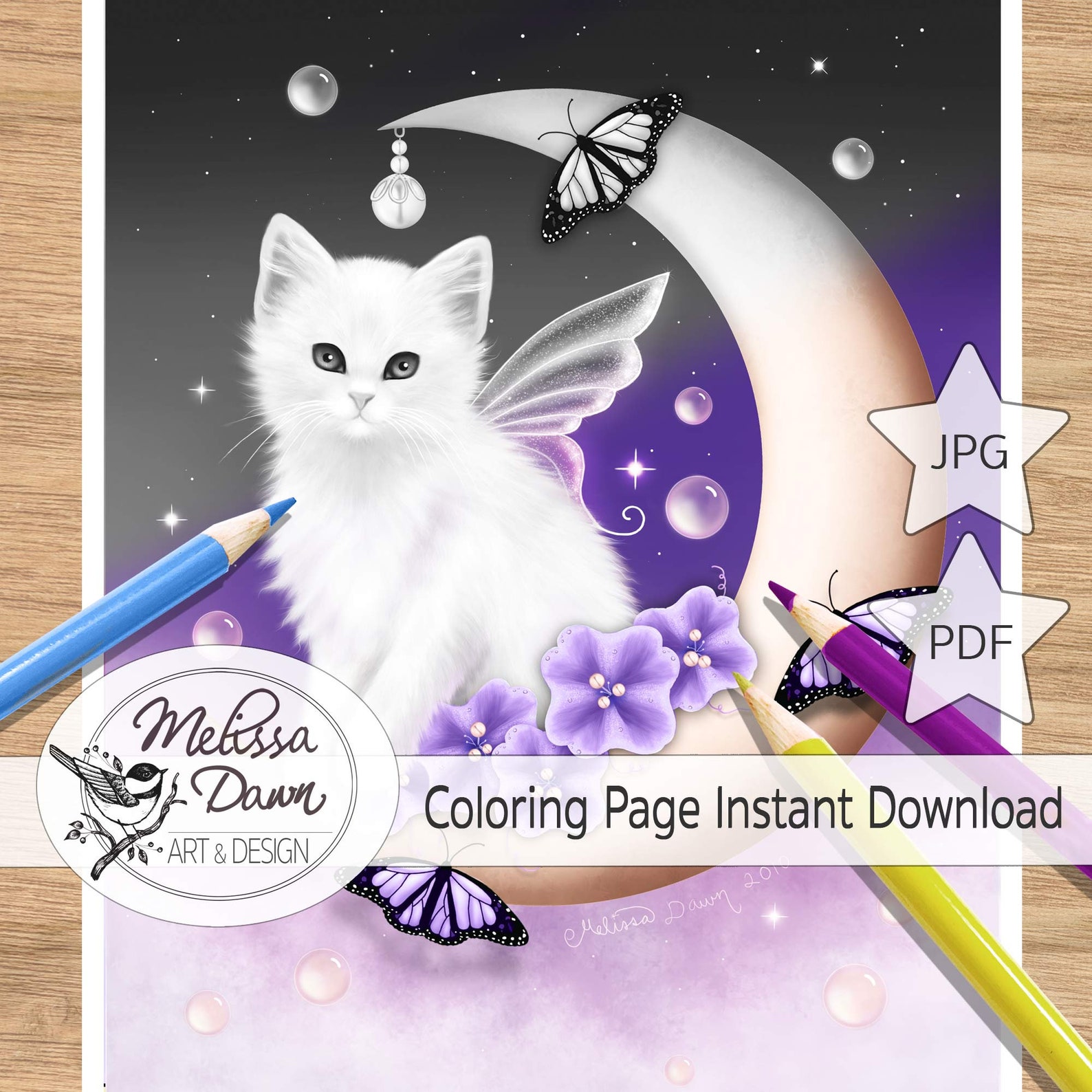 Cat Coloring Page / Moon Coloring Page / Coloring Page Download ...