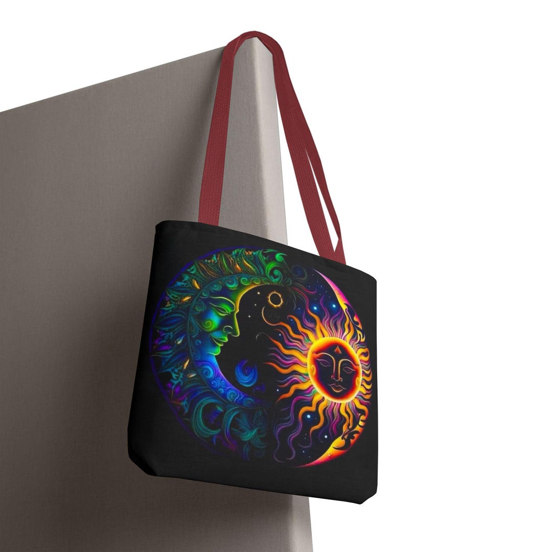 Mystical Sun and Moon Tote Bag: Colorful Boho Carryall - Etsy