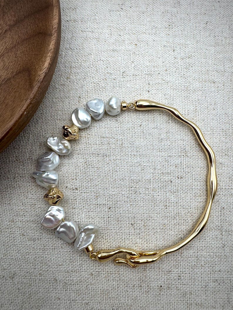 14K Gold Filled Keshi Pearl Bracelet: Handmade Bangle Chain Jewelry - Etsy