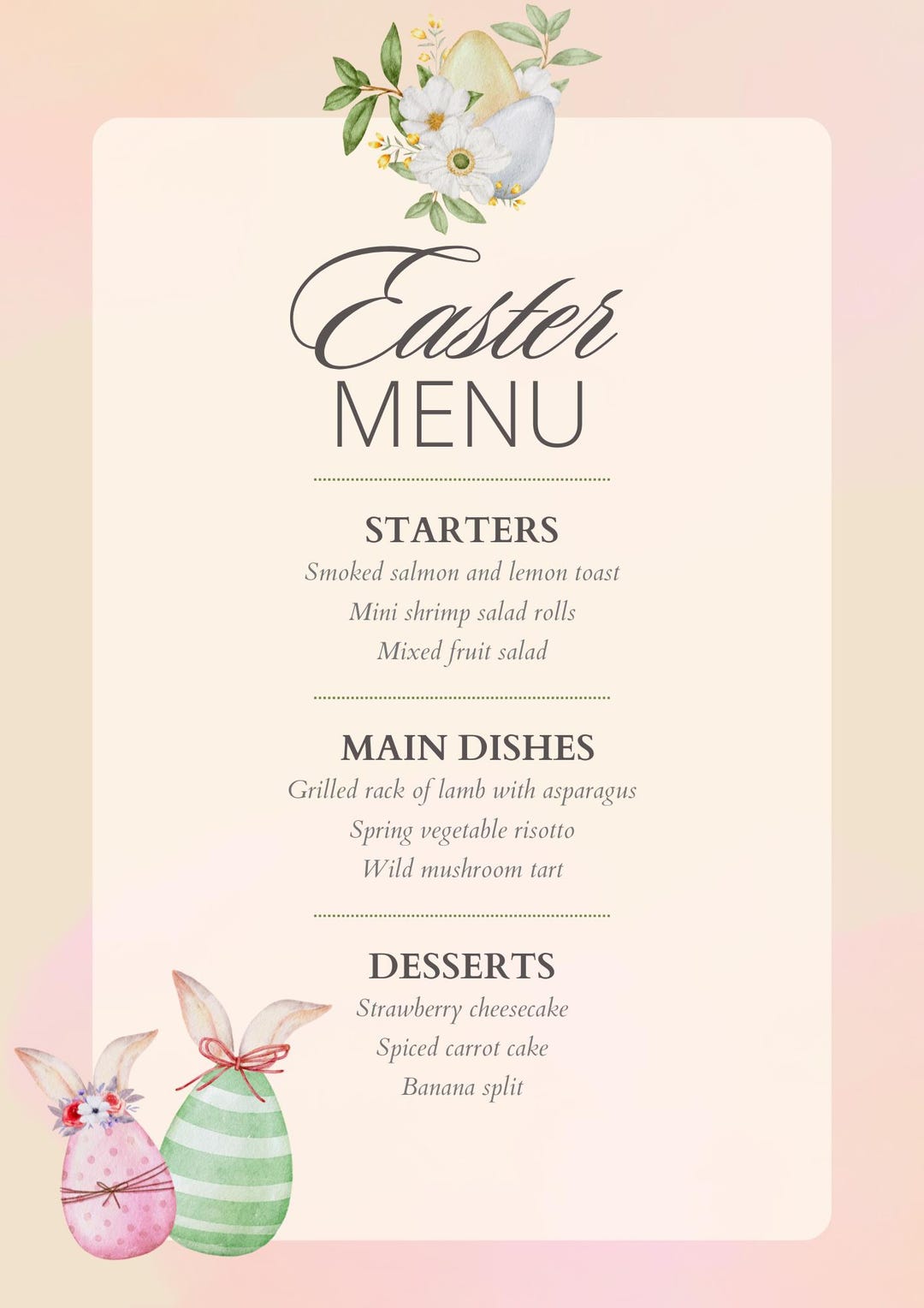 Editable Easter Lunch Menu Card, Pastel Spring Dinner Template, Digital ...