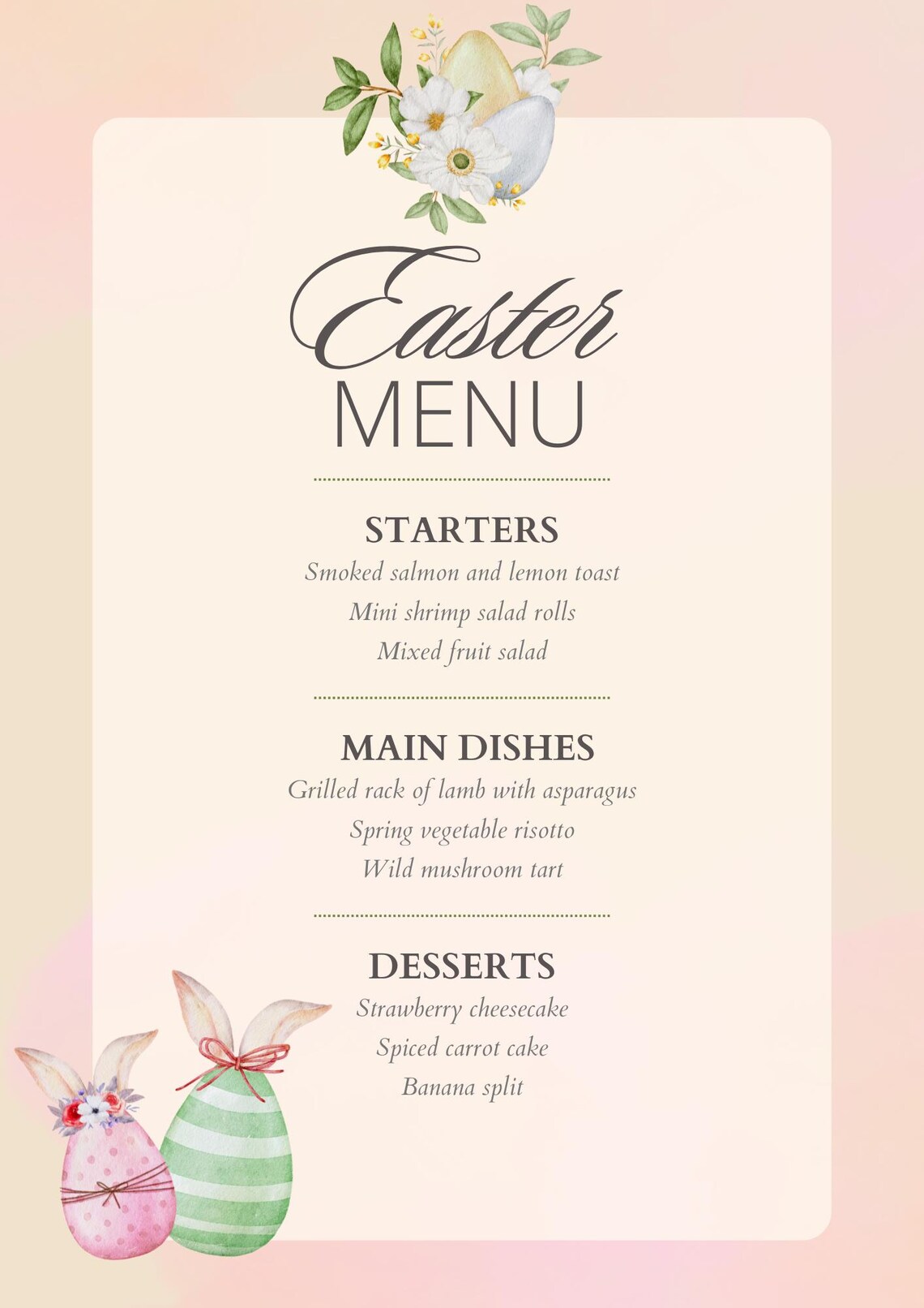 Editable Easter Lunch Menu Card, Pastel Spring Dinner Template, Digital ...