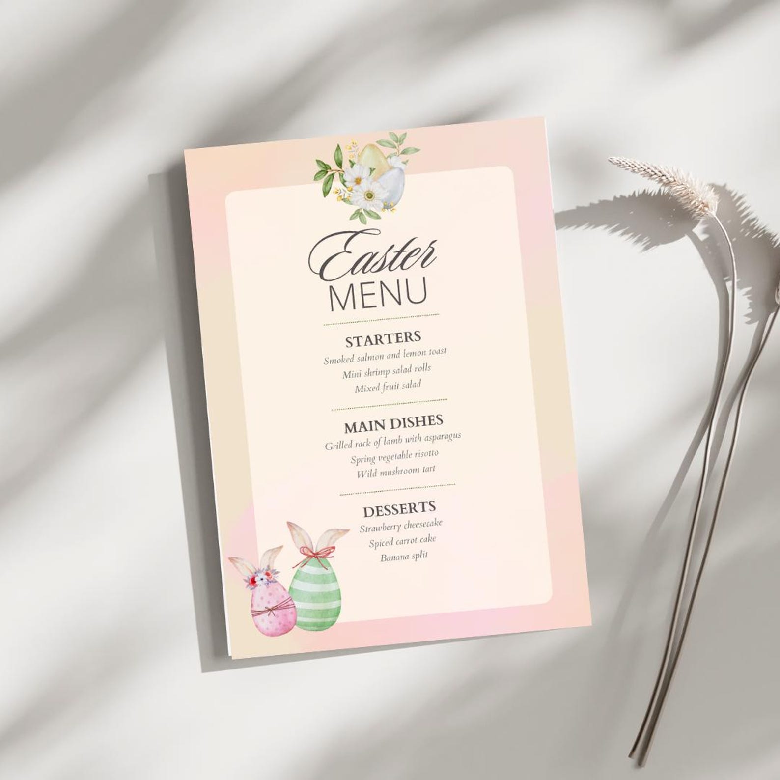 Editable Easter Lunch Menu Card, Pastel Spring Dinner Template, Digital ...