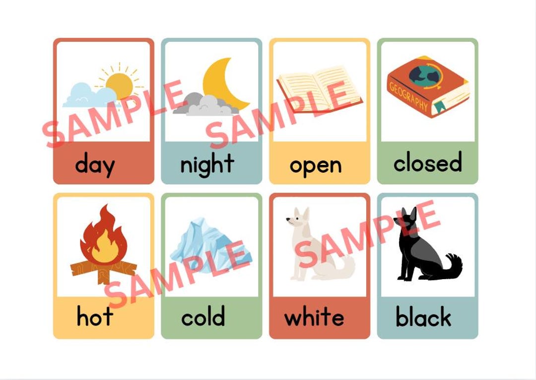 Opposites Flashcards for Kids | Printable Preschool Learning Cards ...