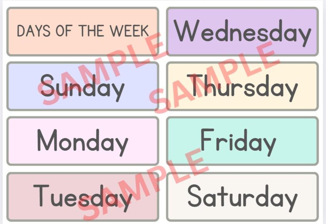 Printable Days of the Week Flashcards for Kids | Preschool Learning ...
