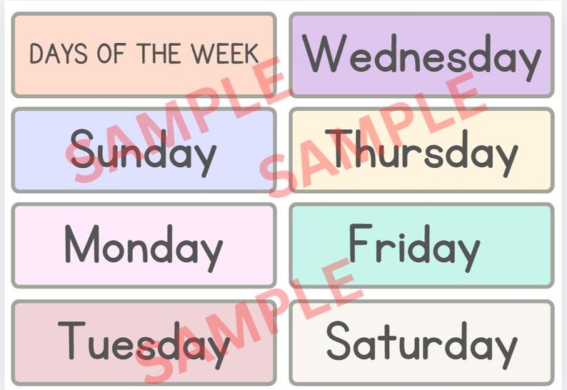 Printable Days of the Week Flashcards for Kids | Preschool Learning ...