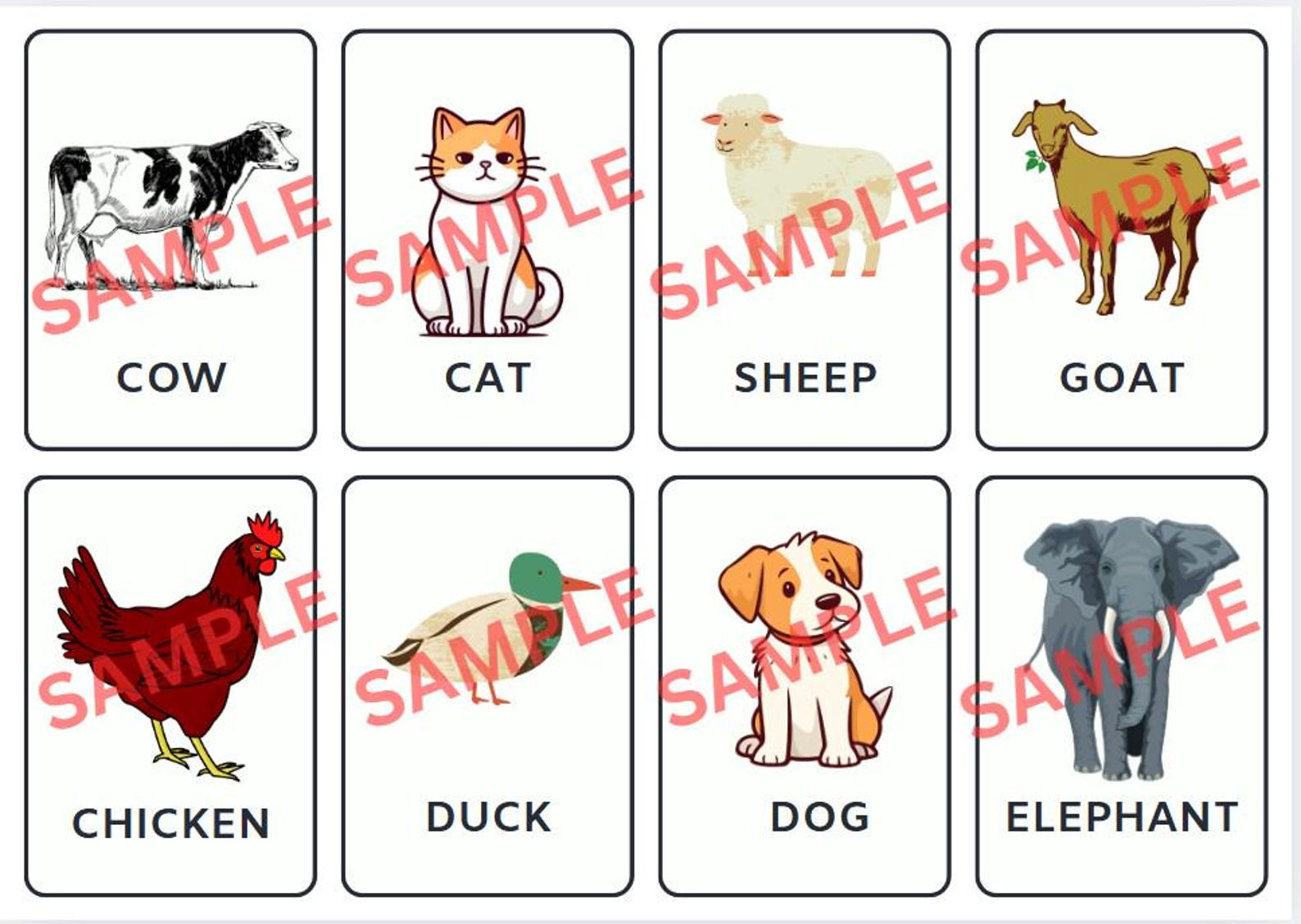 Printable Animal Flashcards for Kids | Preschool Learning Cards ...