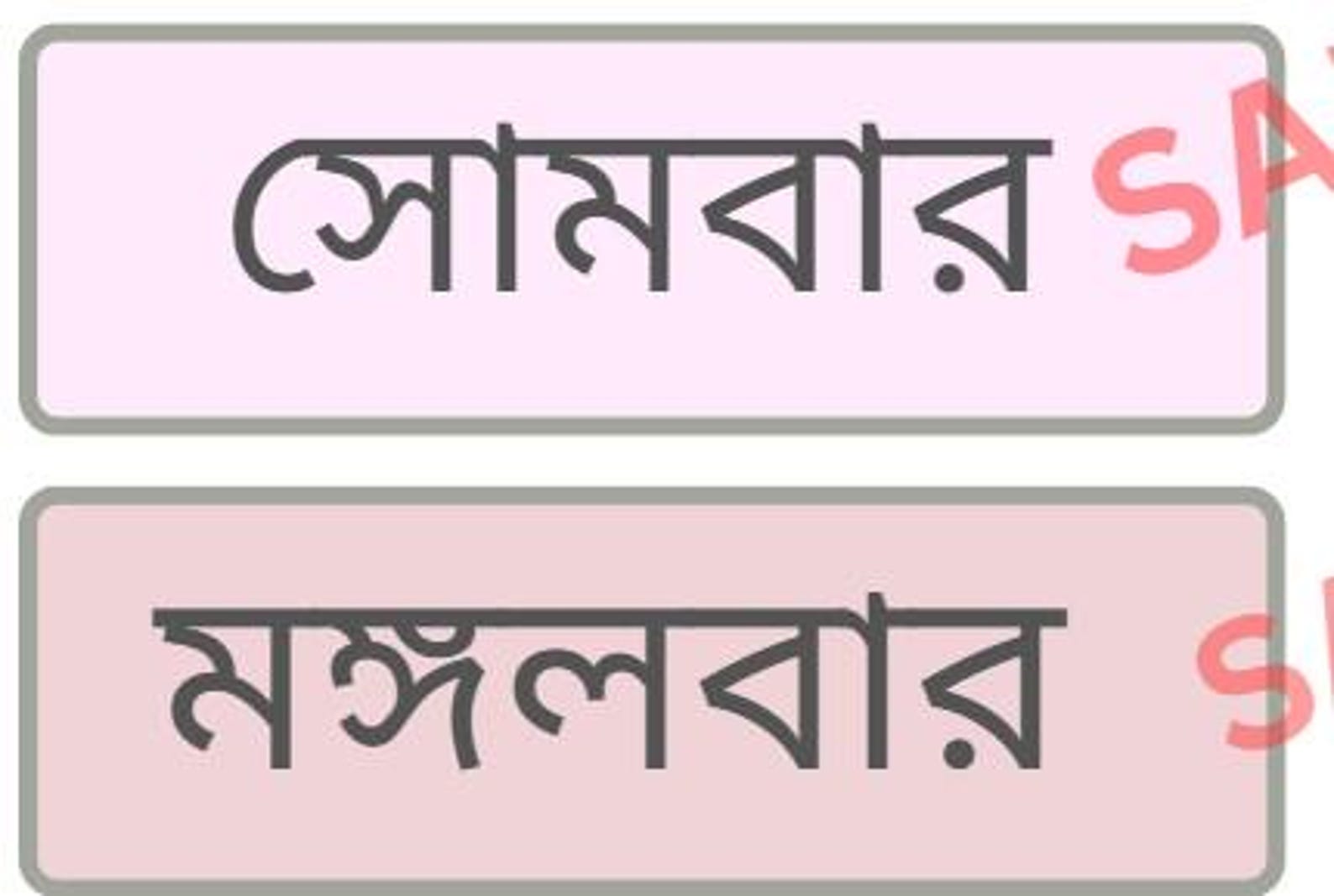 Bangla Days of the Week Flashcards | Bengali Learning Printable ...
