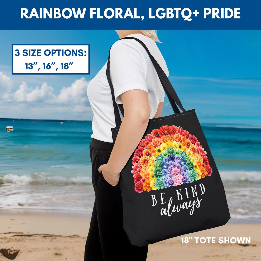 LGBTQIA Pride Floral Rainbow Tote | Eco-friendly Library Bag (3 Sizes ...