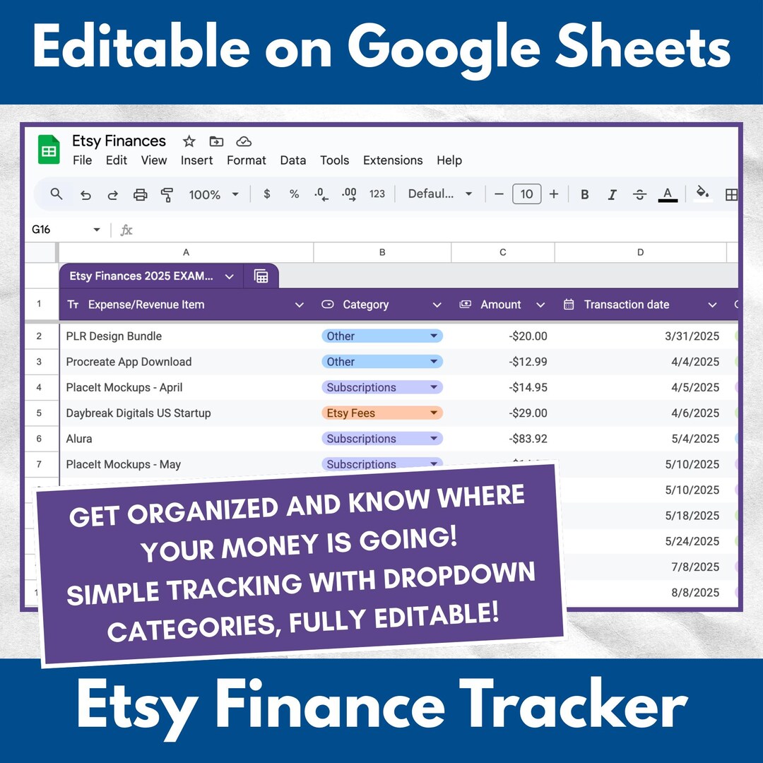Etsy Seller Finance Tracker | Google Sheets Template - Fully Editable ...
